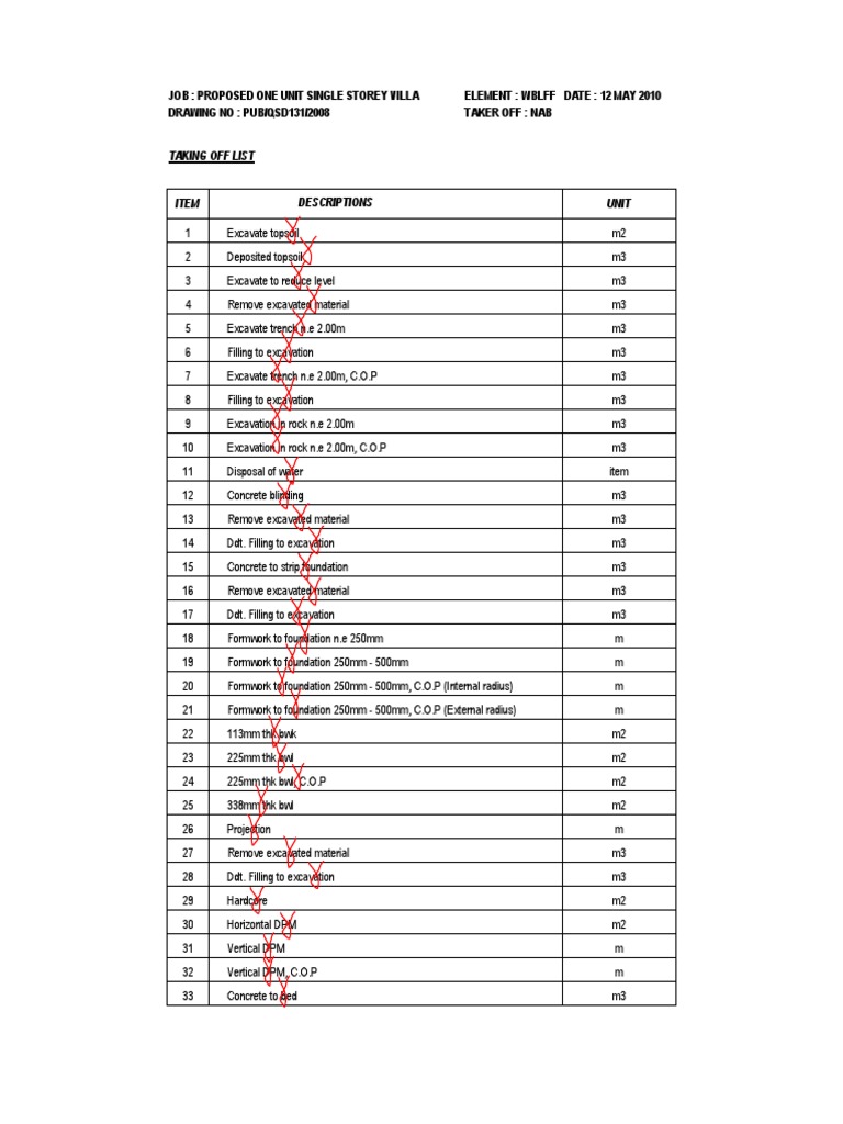 Taking Off List Example WBLFF | PDF | Building Engineering | Building