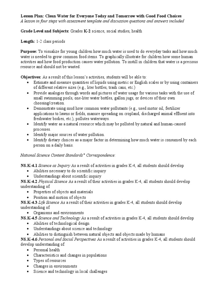K-2 Lesson Plan-2 | PDF | Water | Pollution