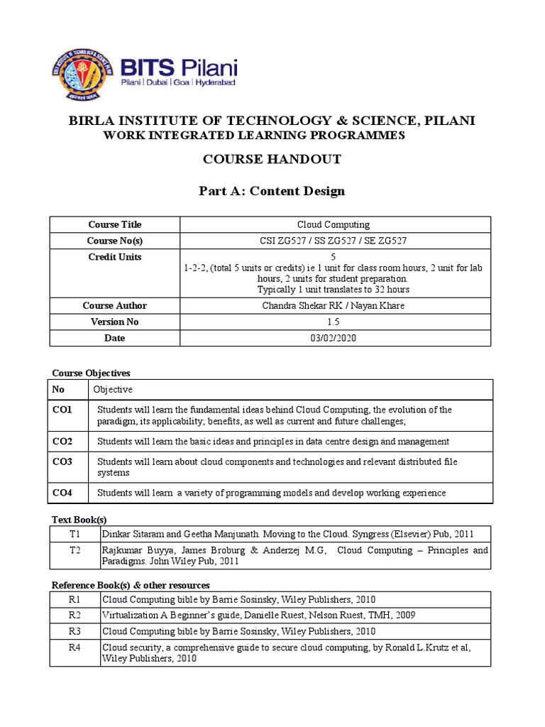 Csi ZG527 Course Handout | PDF | Cloud Computing | Virtualization