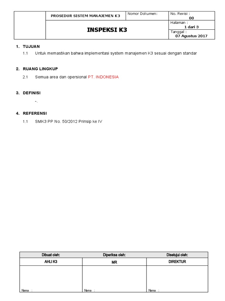 Prosedur Inspeksi K3 PT. Indonesia | PDF