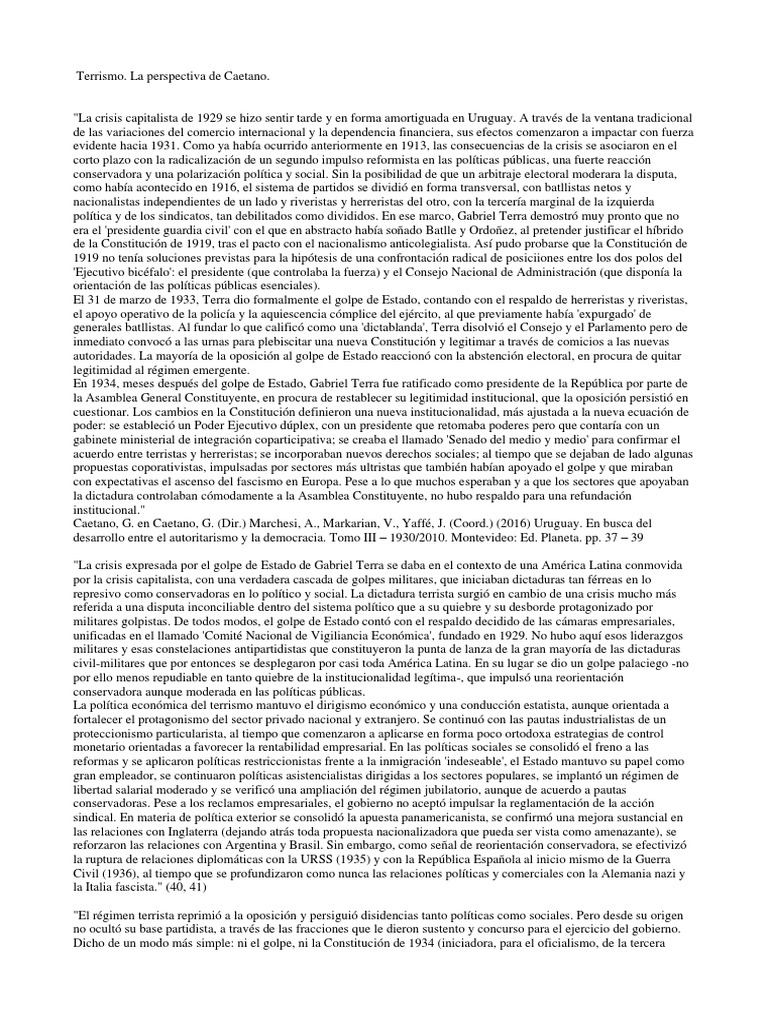 Y-Gabriel Terra y El Terrismo. La Perspectiva de Caetano - Odt | PDF ...
