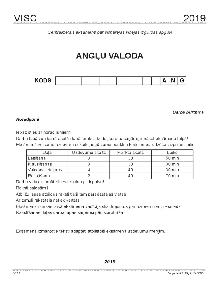 12kl Anglu Valoda 2019 | PDF