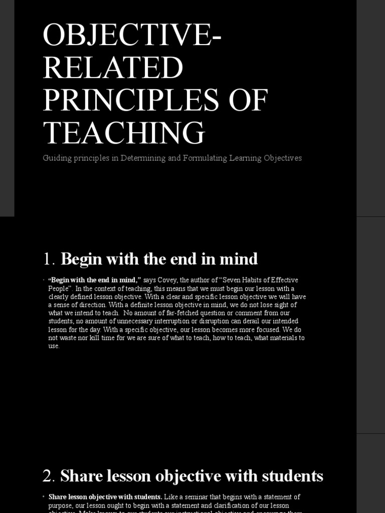 Objective-Related Principles of Teaching | PDF | Behavior Modification | Learning