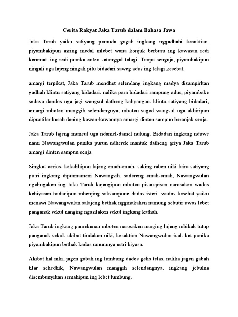 Cerita Rakyat Jaka Tarub Dalam Bahasa Jawa | PDF