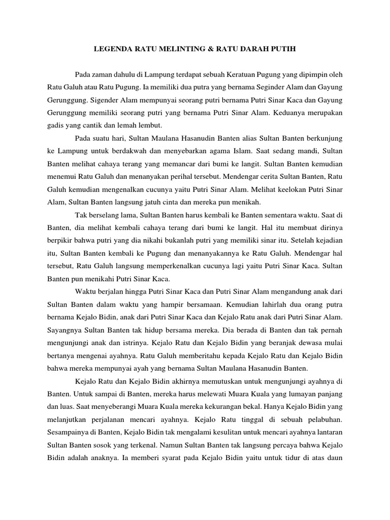 Legenda Ratu Melinting & Ratu Darah Putih | PDF