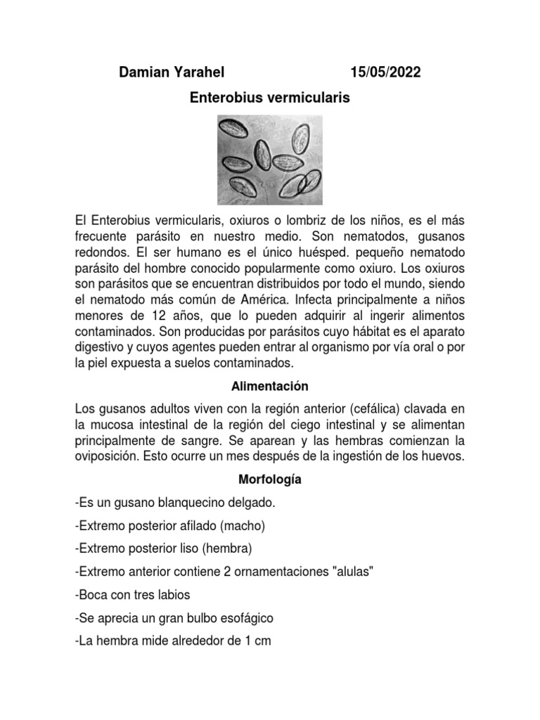 1 Enterobius Vermicularis | PDF | Especialidades Medicas ...