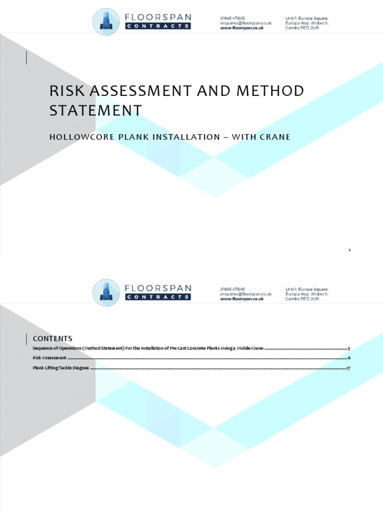 Risk Assessment and Method Statement Hollowcore Plank Installation With ...