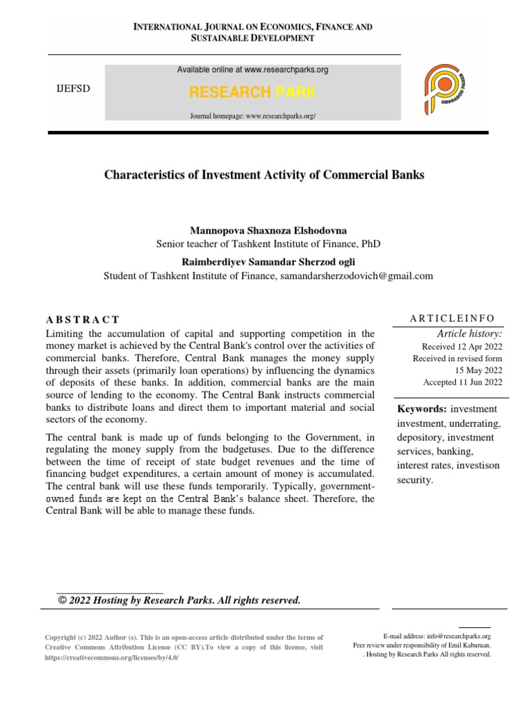 Characteristics of Investment Activity of Commercial Banks | PDF | Banks | Securities (Finance)