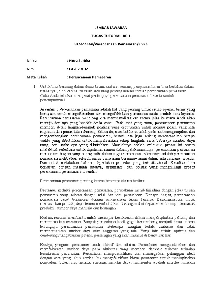 Tugas 1 Perencanaan Pemasaran | PDF