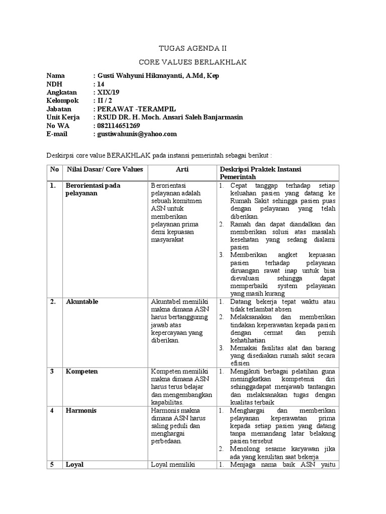 Tugas Agenda Ii Core Value Berakhlak | PDF