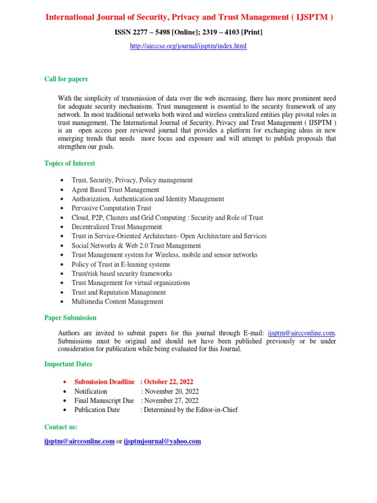 IJSPTM International Journal of Security, Privacy and Trust Management (IJSPTM) | PDF