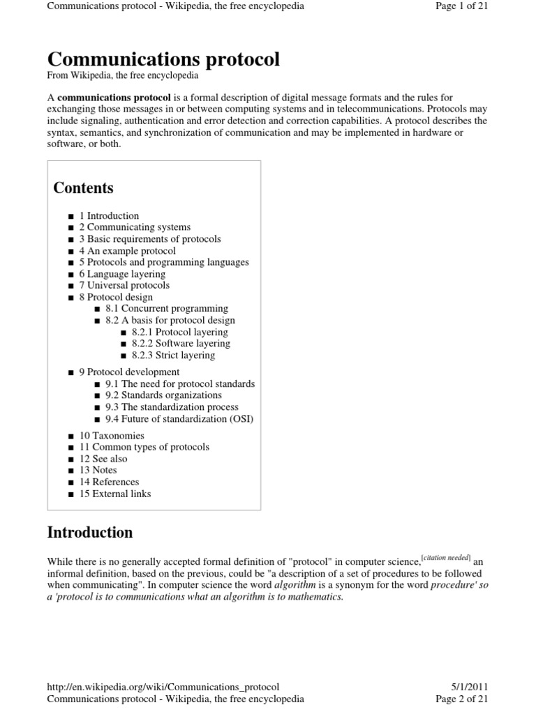 Communications Protocol: From Wikipedia, The Free Encyclopedia ...