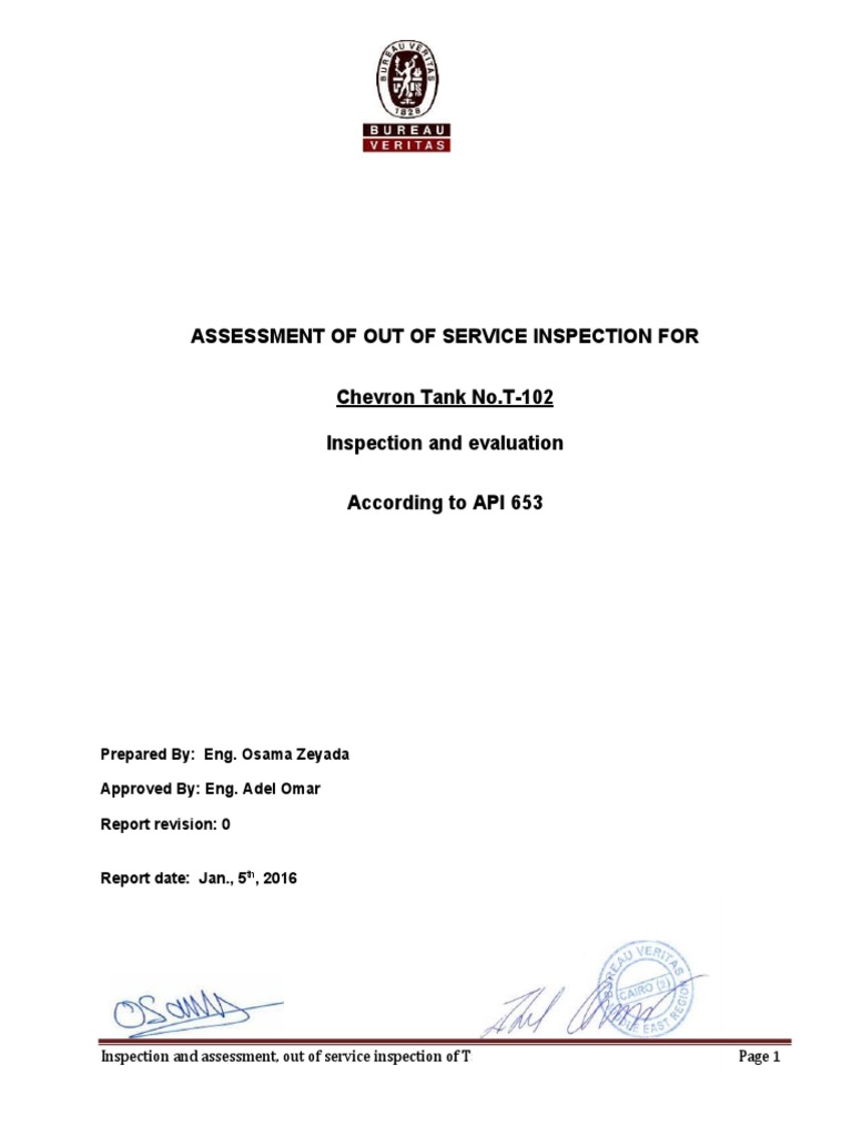 Inspection Report for TANK 102-Rev.0 | PDF | Stairs | Pipe (Fluid ...