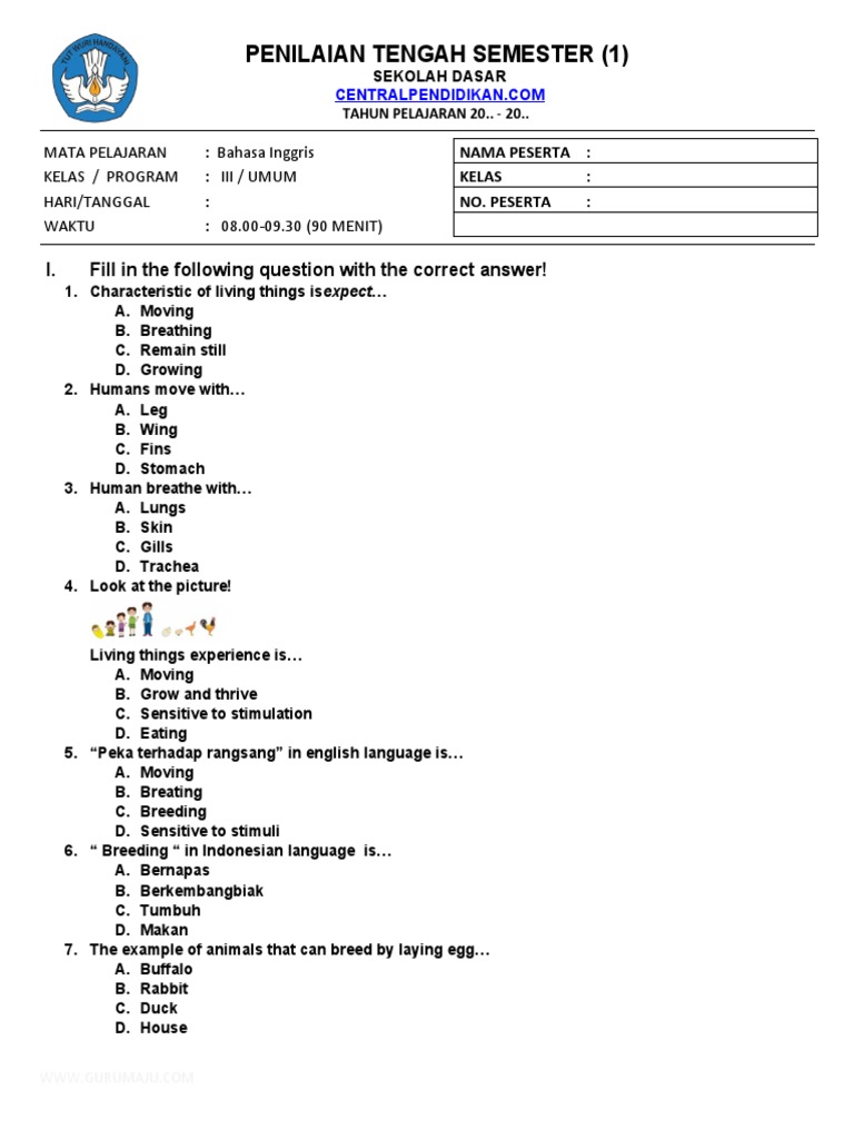 PTS Bahasa Inggris Kelas 3 SEM 1 #2 | PDF | Food And Drink