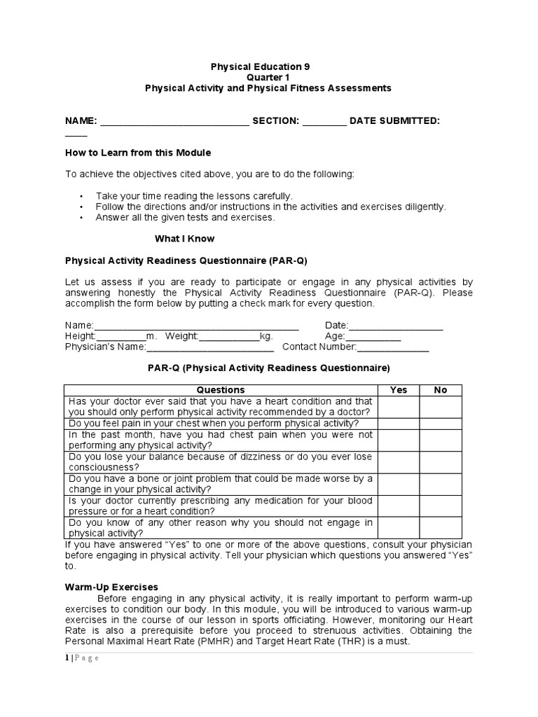 Physical Education 9 Quarter 1 | PDF | Physical Fitness | Volleyball