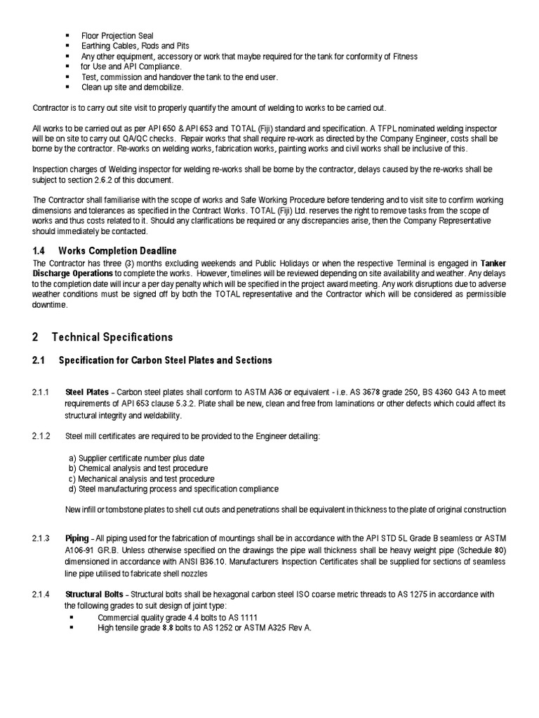 API 650 tank repair works | PDF | Pipe (Fluid Conveyance) | Stairs