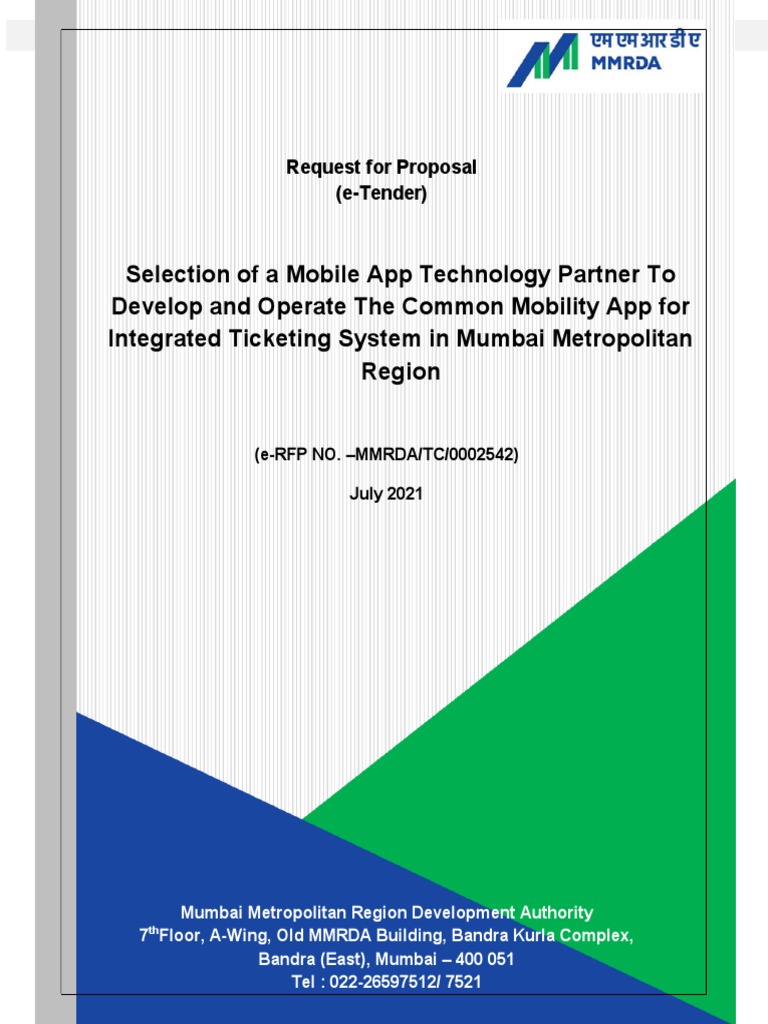 MMRDA RFP Document Mobile Technology App | PDF