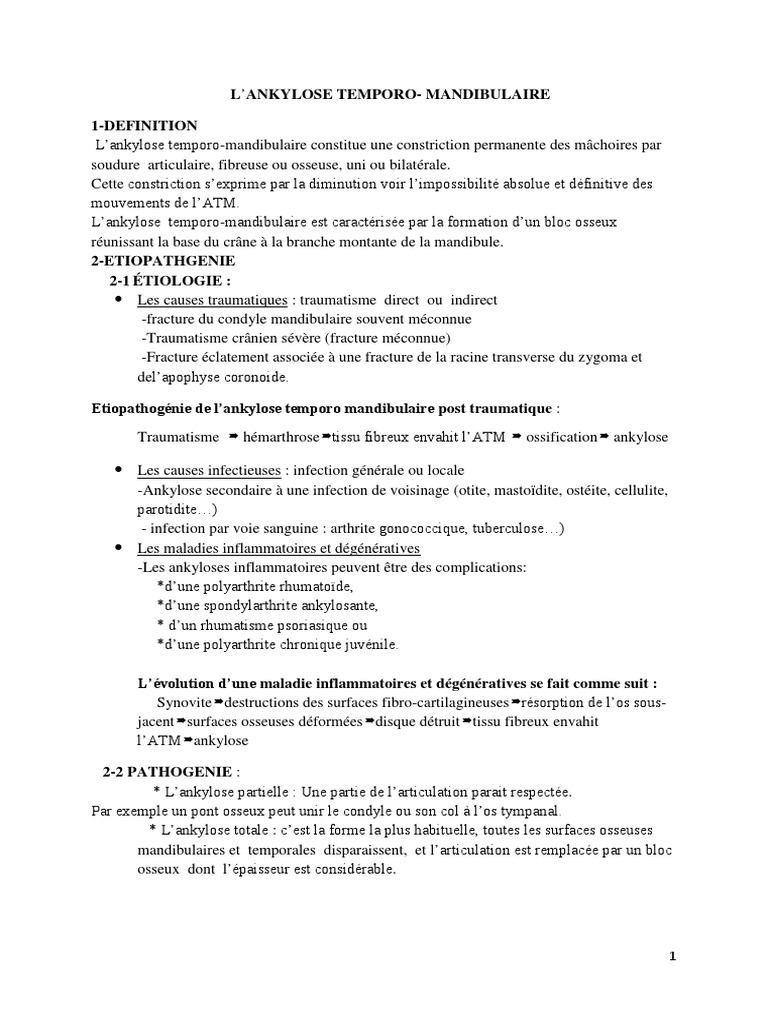 Ankylose Temporo-Mandibulaire : Définition et Traitement | PDF ...