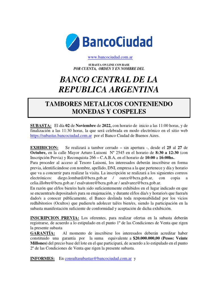 Condiciones Subasta 2848 | PDF | Subasta | Oferta (economía)