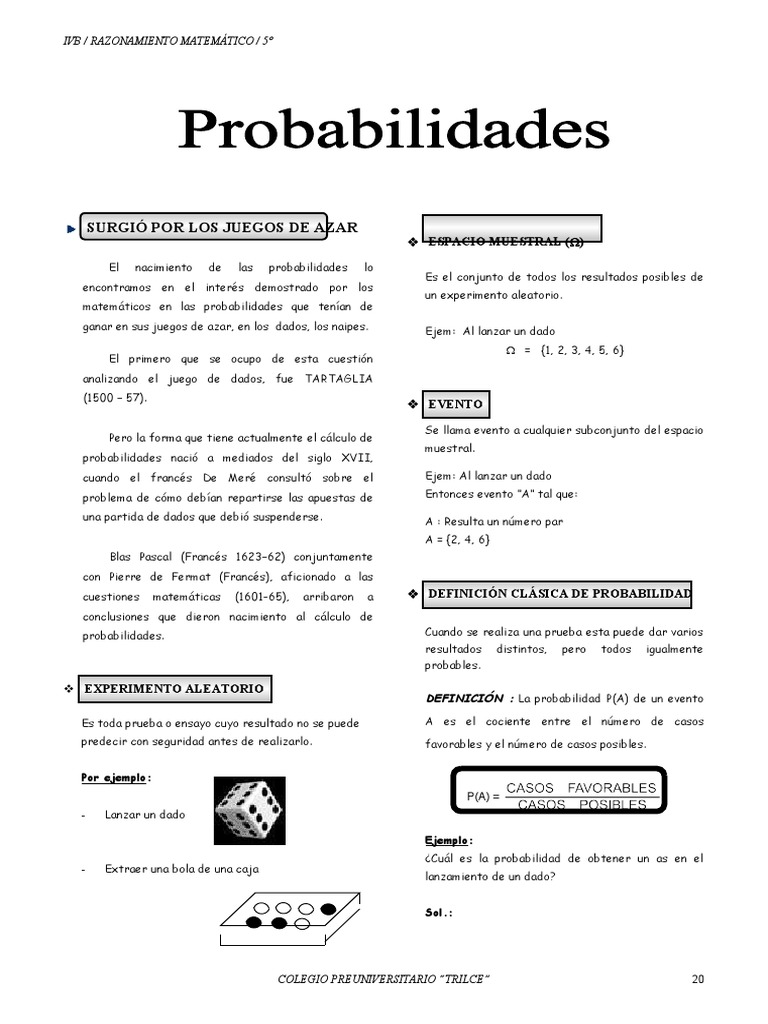 Practica de Probabilidades - 5° Sec - Prof Angel - Cialba 2022 | Descargar gratis PDF ...