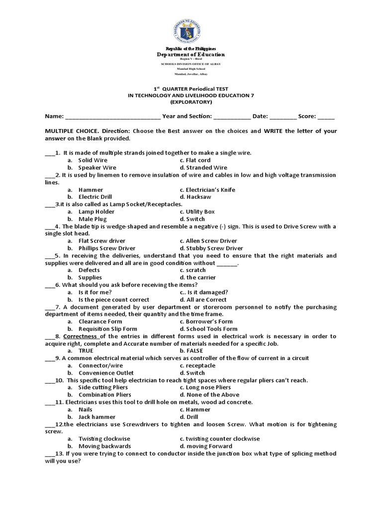 Summative Test Tle 7 2nd Quarter Download Free Pdf Electrical Connector Equipment 
