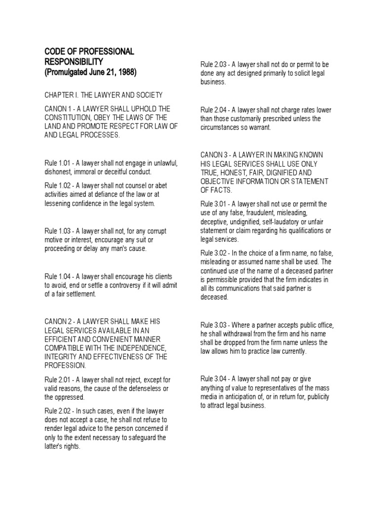 Code of Professional Responsibility | PDF | Lawyer | Practice Of Law