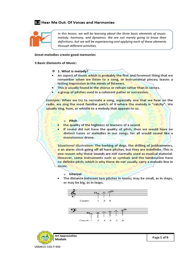 Lesson 3.2 Hear Me Out. of Voices and Harmonies | PDF | Harmony | Sound