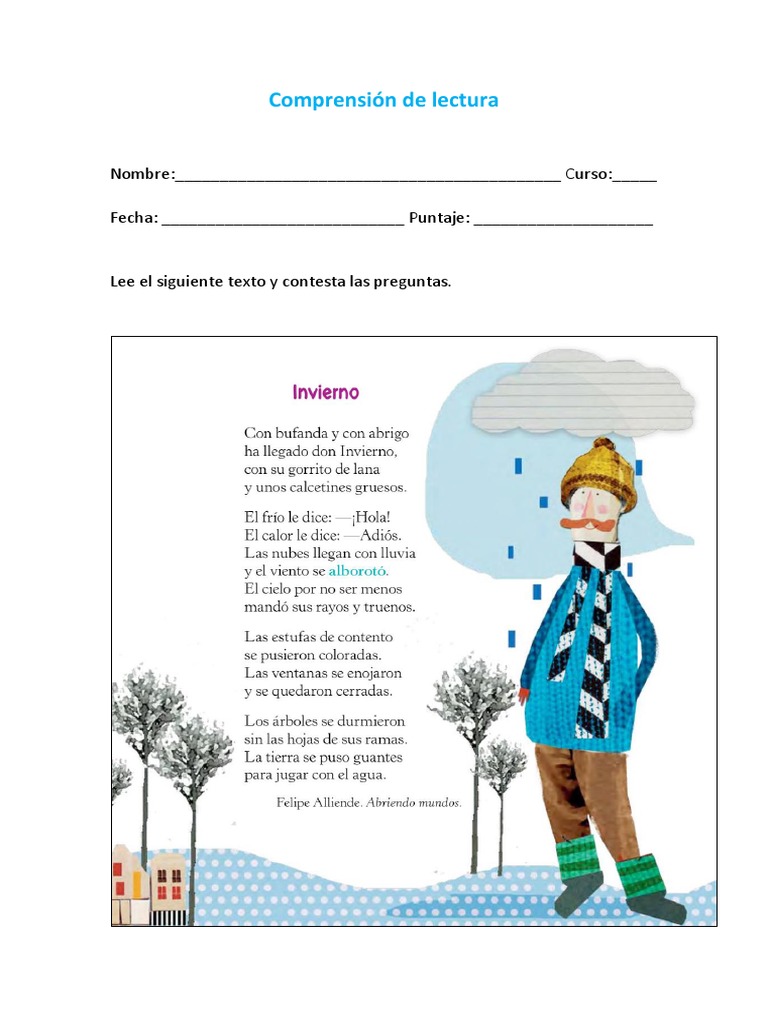 Comprensión de Lectura Invierno | PDF