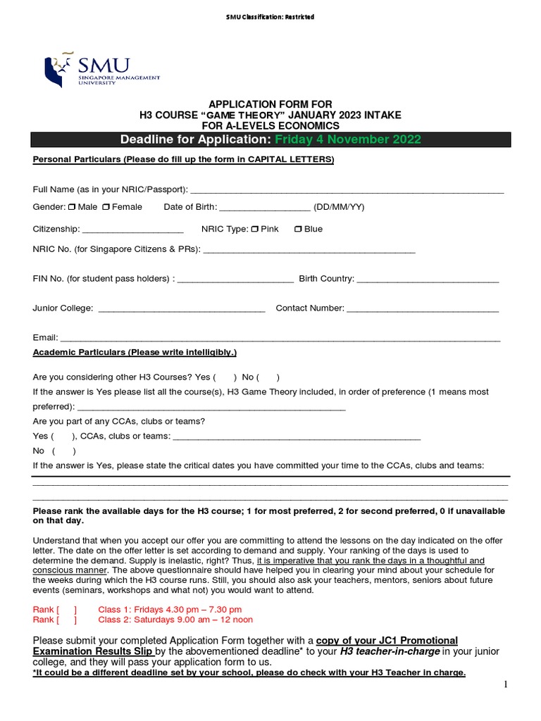 SMU H3 Application Form 2023 0862340015 | PDF | Test (Assessment ...