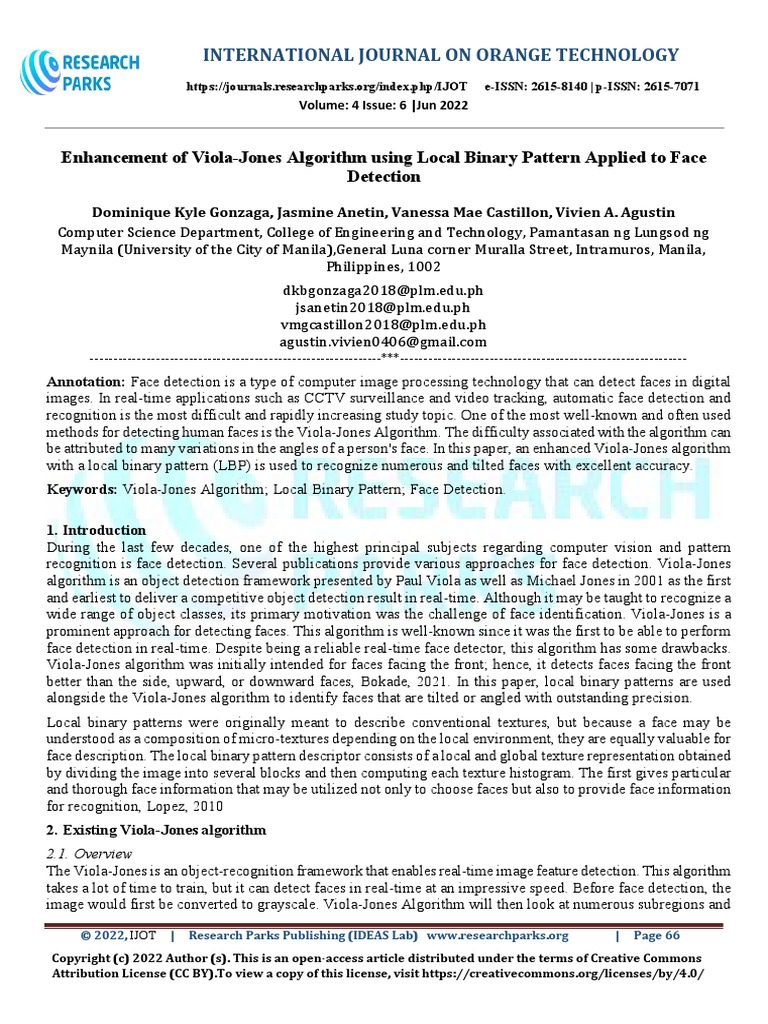 Enhancement of Viola-Jones Algorithm Using Local Binary Pattern Applied To Face Detection | PDF ...