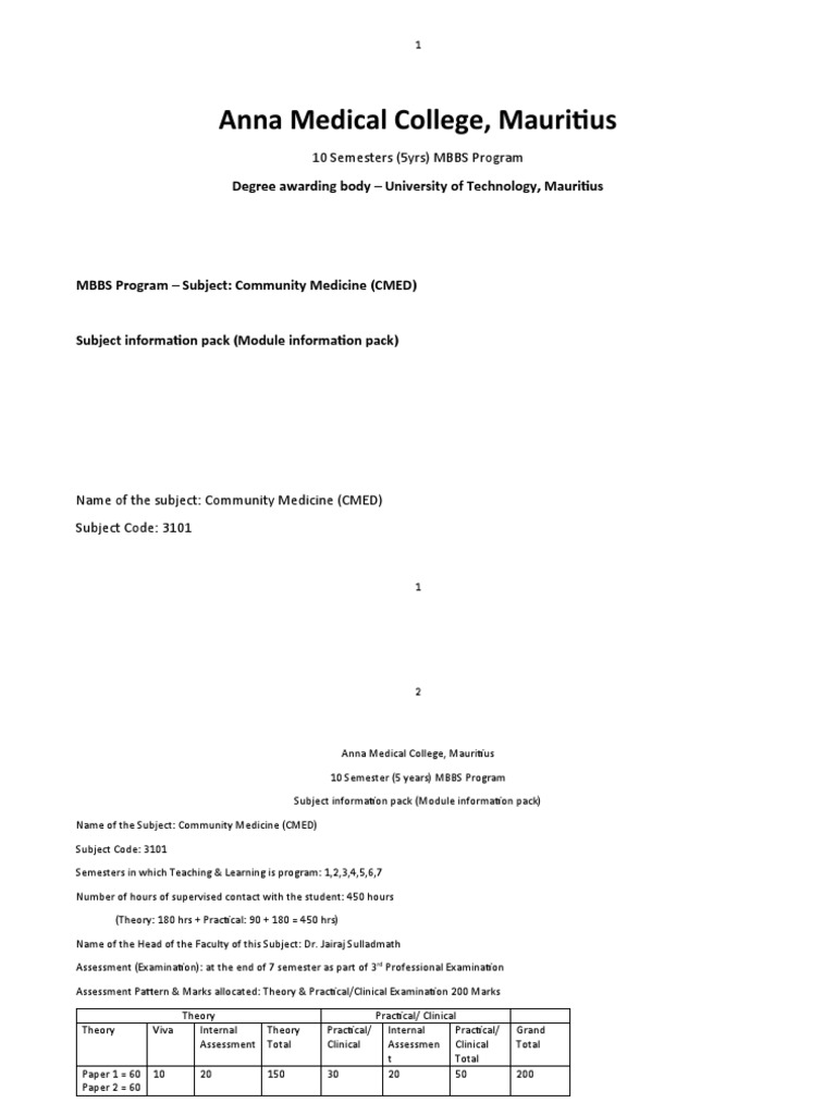 Community Medicine - New Curriculum Template (July 2020) Appendix C | PDF