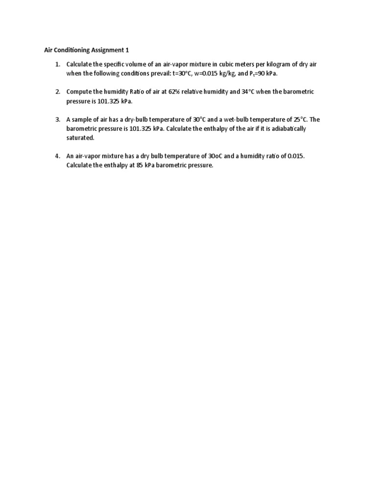 Air Conditioning Assignment 1 | PDF