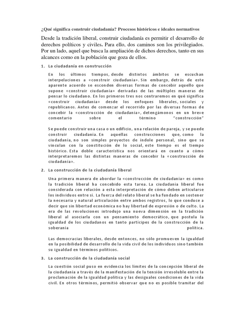 Significado de construir ciudadanía | PDF | Ciudadanía | Liberalismo