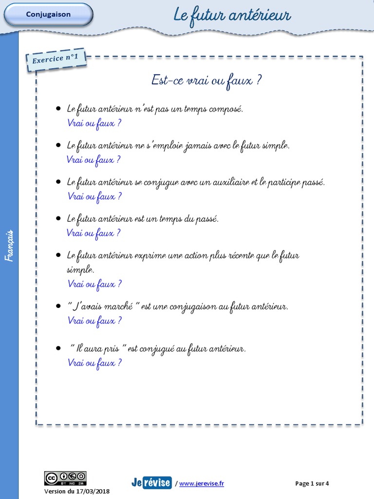 Exercices Futur Anterieur | PDF | Conjugaison | Linguistique