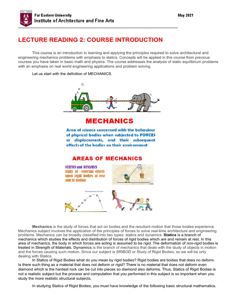 Lecture Reading 2 | PDF | Mechanics | Force