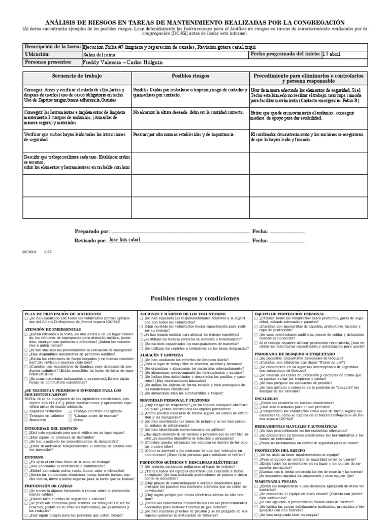 DC-85-S Análisis Riesgos Mantenimiento | PDF