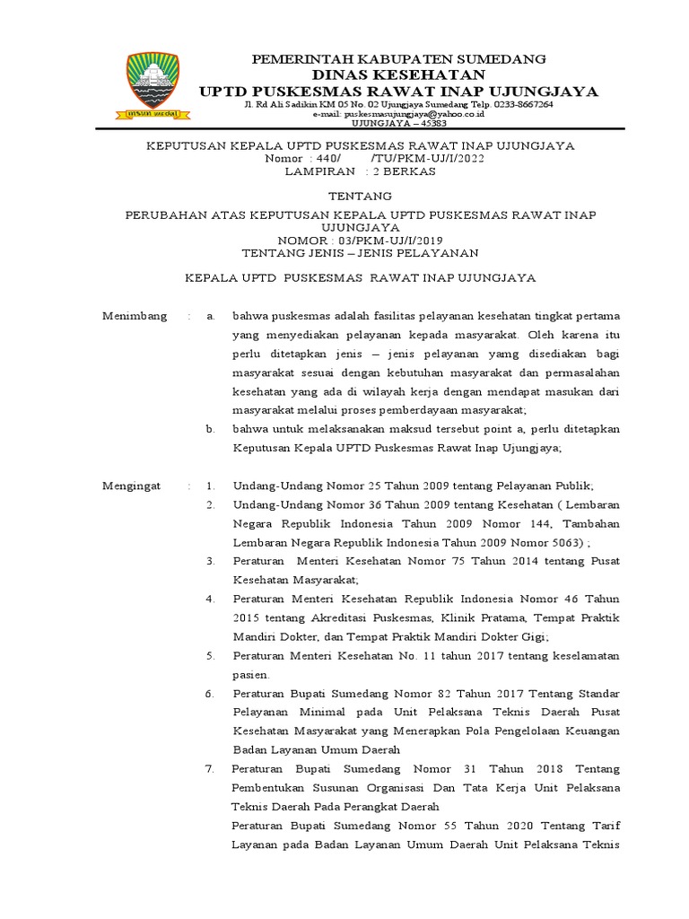 SK Jenis-Jenis Pelayanan 2022 Rev | PDF