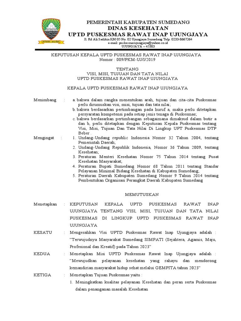 SK MISI DAN VISI PKM Ujungjaya | PDF | Kesehatan Holistik | Sains & Matematika