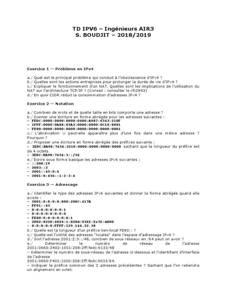 TD IPV6 Corrections | PDF | I Pv6 | Protocoles Internet