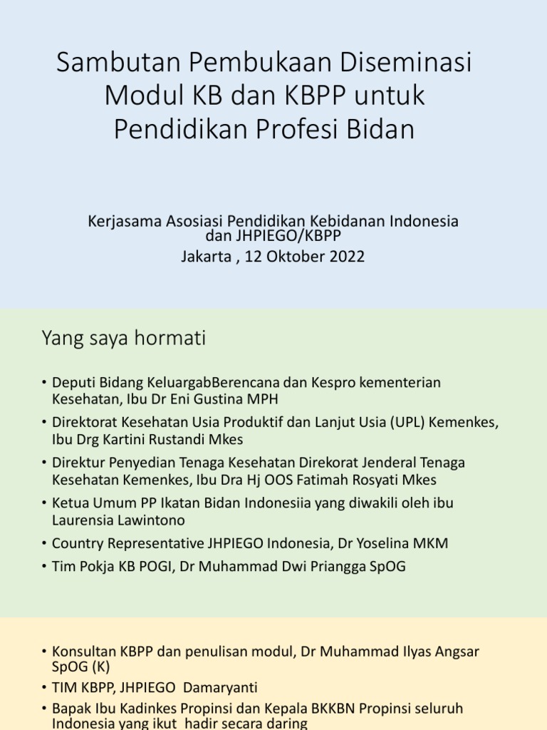 Sambutan Aipkin Diseminasi Modul KB 12 Ok 22 | PDF