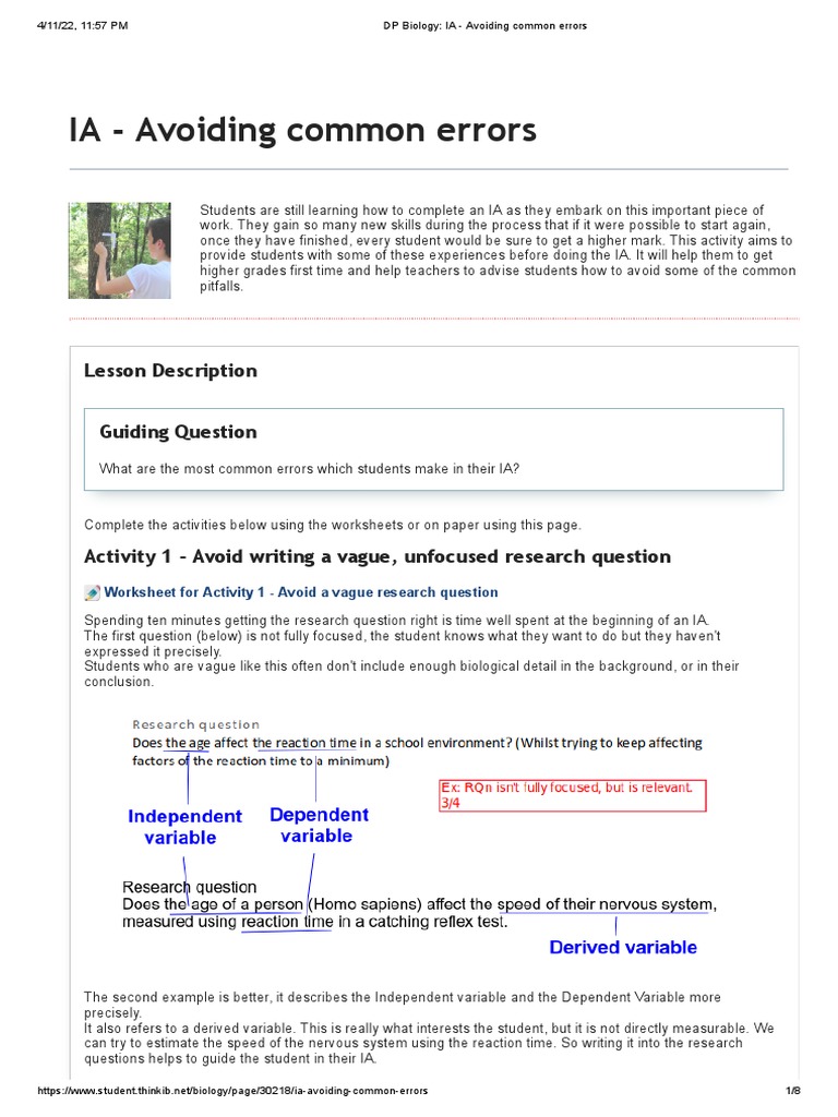 DP Biology - IA - Avoiding Common Errors | PDF | Experiment | Yeast