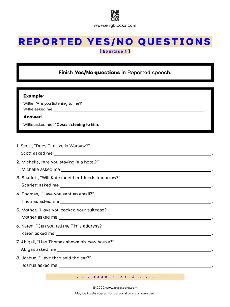 Reported Speech - YesNo Questions 1 | PDF