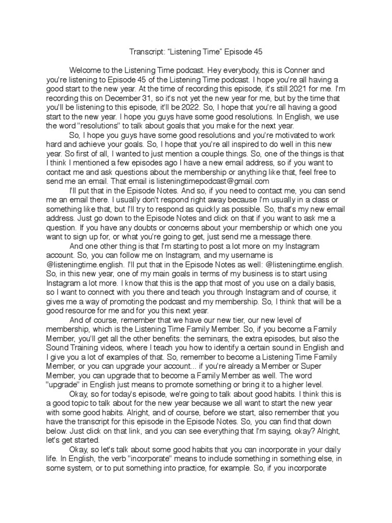 Episode 45 Transcript - Listening Time | PDF | Disciplines | Cognition