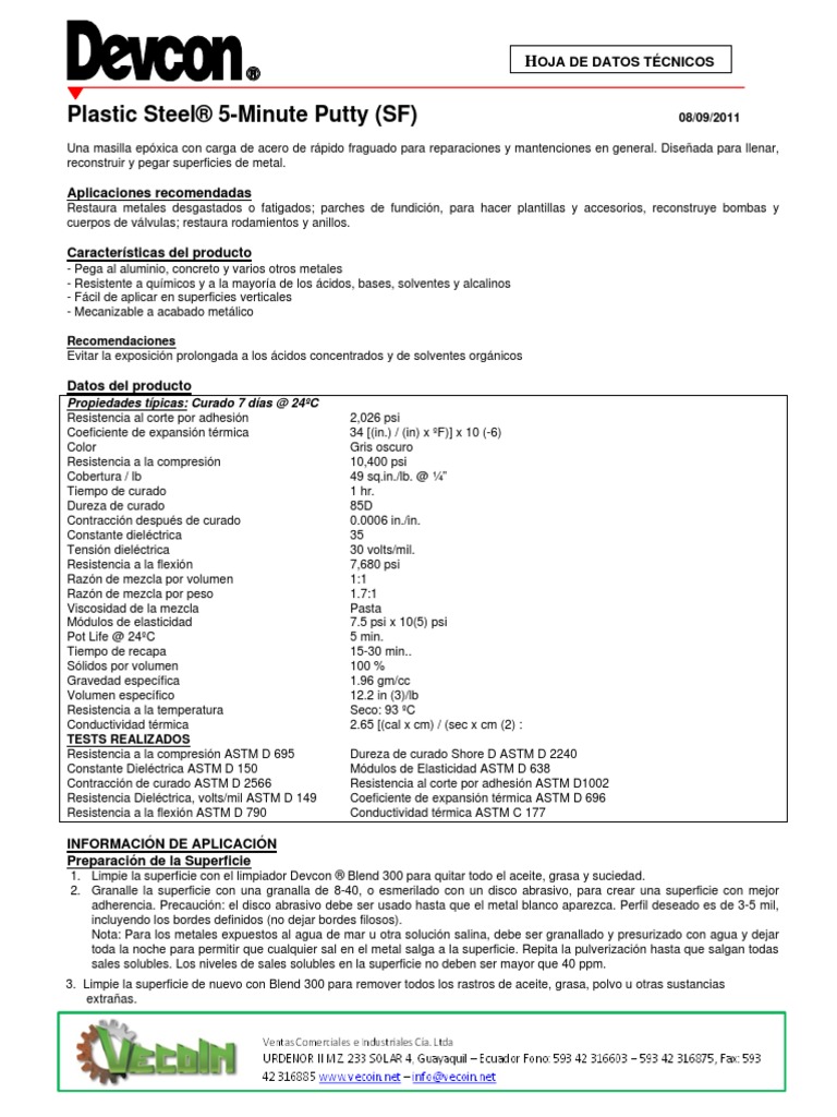 Ficha Técnica Devcon 5 Min | PDF | Abrasivo | Materiales