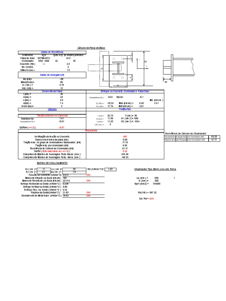 Cálculo Chapa de Base | PDF | Estresse (Mecânica) | Mecânica de continuidade