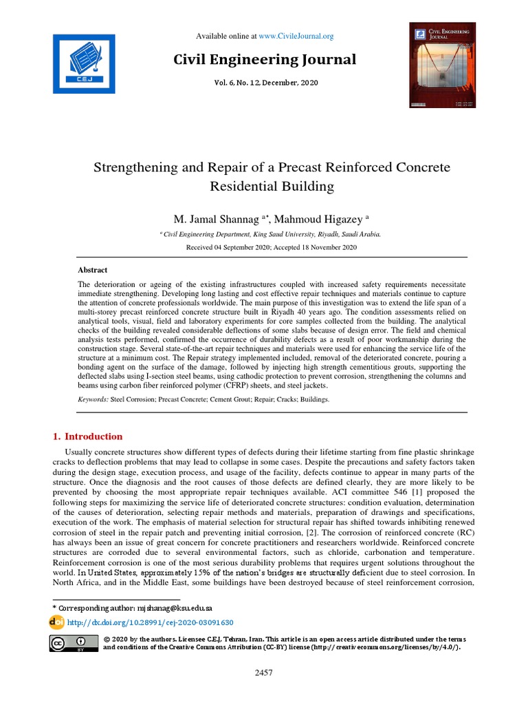 Civil Engineering Journal: Strengthening and Repair of A Precast Reinforced Concrete Residential ...
