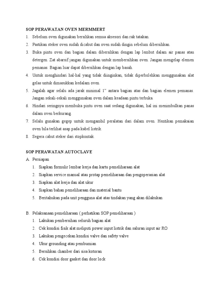 Sop Perawatan Oven Mermmert | PDF | Sains & Matematika