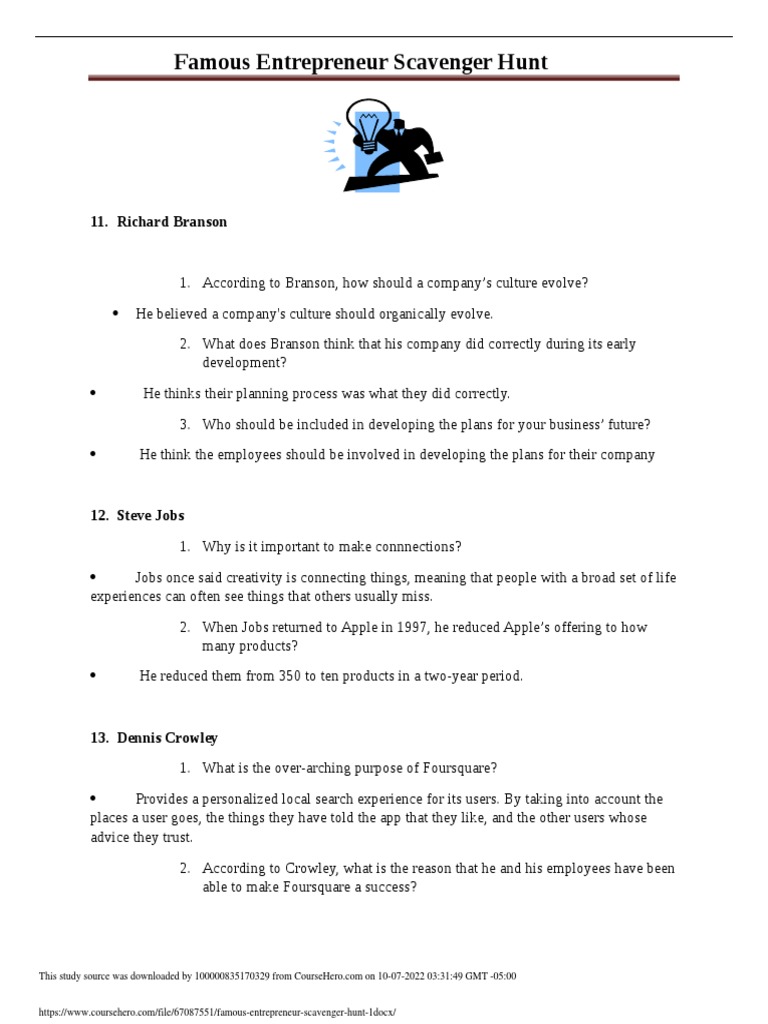 Famous Entrepreneur Scavenger Hunt 1 | PDF | Startup Company | Small ...