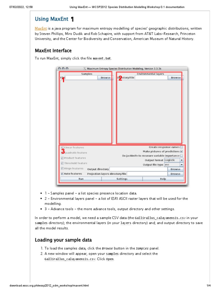 Using MaxEnt - WCSP2012 Species Distribution Modelling Workshop 0.1 Documentation | PDF | Comma ...