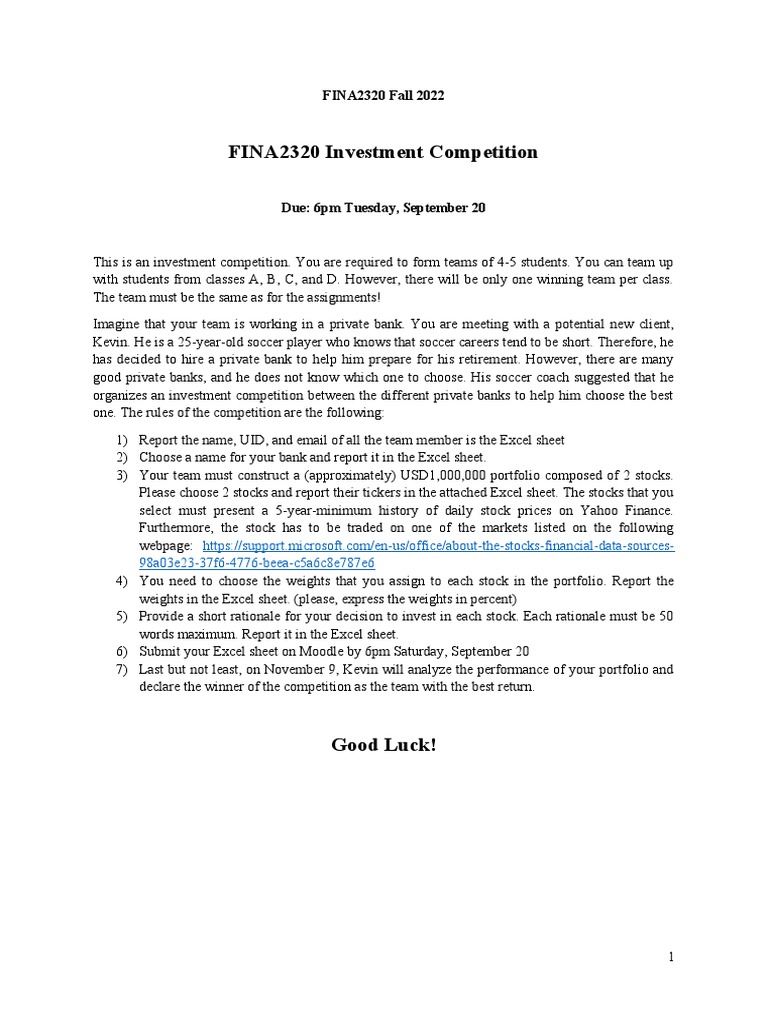 Investment Competition | PDF | Career & Growth